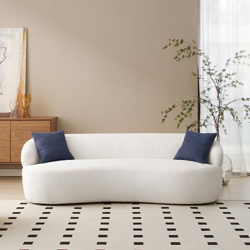 EASYTOUR Curved Sofa, Modern 3-Seater Upholstered Sofa Couch with 2 Pillows, Modern Fabric Boucle Couch for Living Room, Bedroom, Apartment, Office, No Assembly Needed, Beige