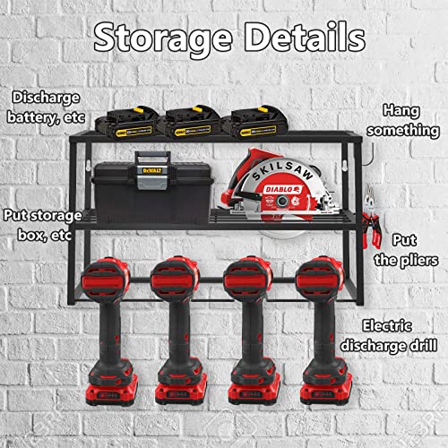 Dosker Tool Shelf & Organizer Wall Mounted Garage Storage Rack 3 Layers Heavy Duty Metal Drill Holder Utility Storage Rack Garage, Workshop and Warehouse for Dad Gifts 2PC