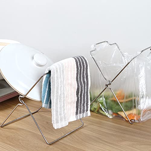 Jonvin 2 PCS Desktop Trash Bag Holder,Metal Mini Countertop Trash Can, Foldable Stainless Steel Garbage Bag Shelf,Dishcloth Towel Rack