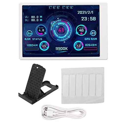 Computer Temp Monitor, PC Temperature Display 3.5in USB Type C Interface IPS Full View Display 320x480 for Office(White)