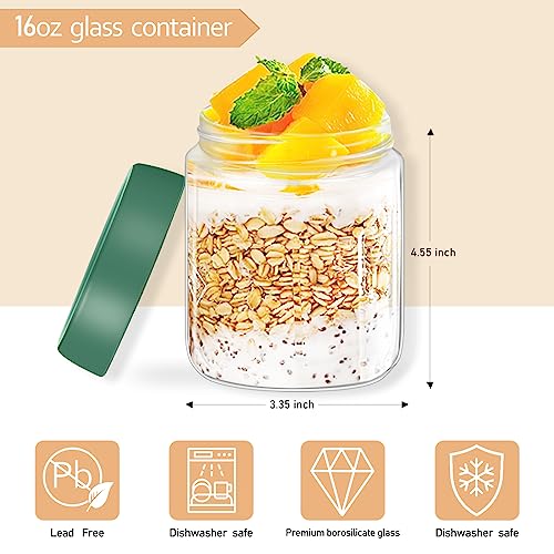 CHEODIN 2 Pack Overnight Oats Containers with lids, 16 oz Extra Thick Overnight Oats Glass Jars for Milk, Cereal, Fruit, Large Capacity Wide Mouth Leak Proof Storage.