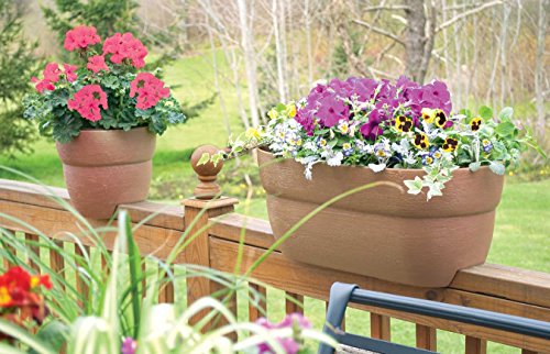 EMSCO Group Bloomers Railing Planter with Drainage Holes – 24" Weatherproof Resin Planter – Terracotta
