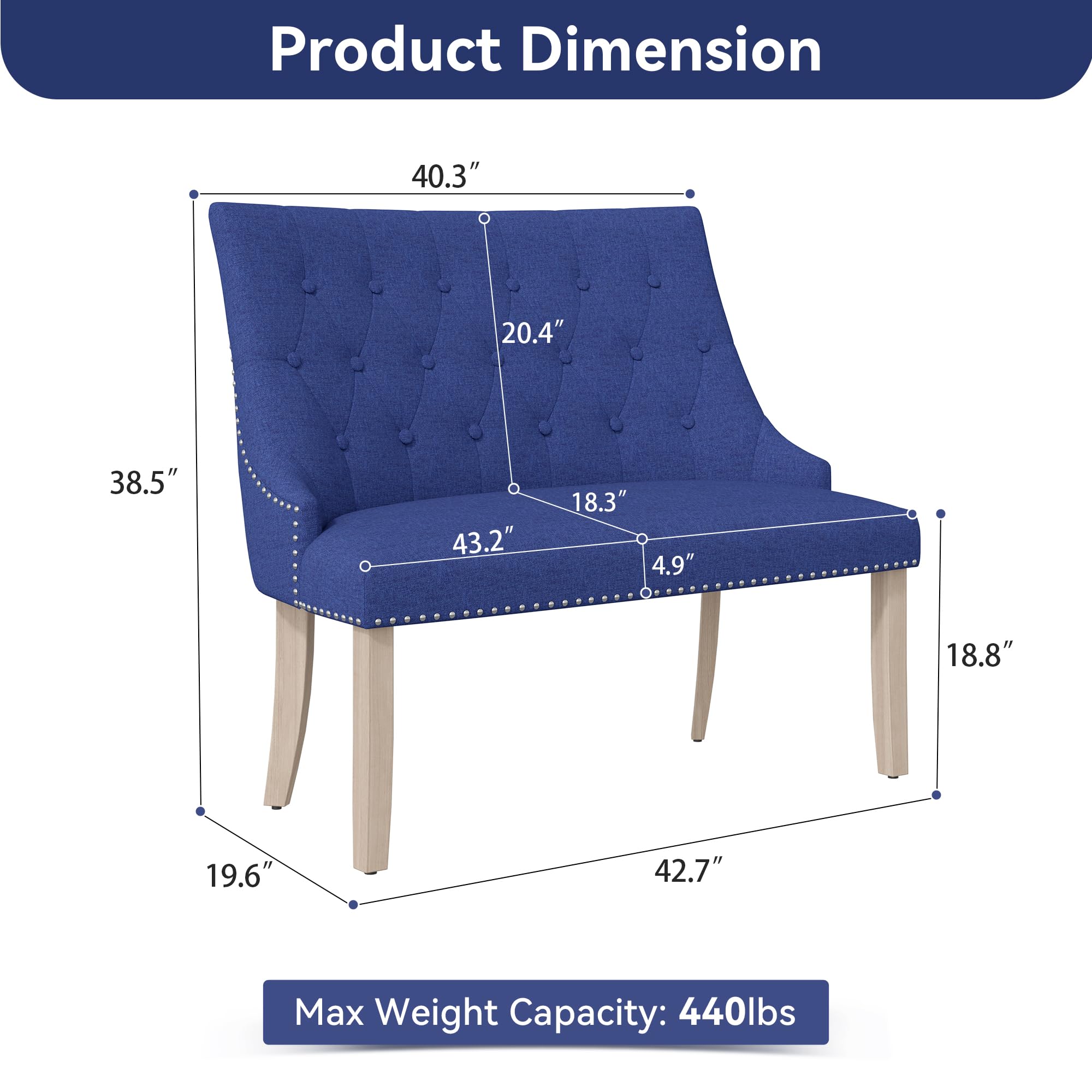 Daluvenix 50IN Loveseat Settee Bench 2-Seat Sofa,Upholstered Linen Fabric High-Back Couch Vintage Wood Legs for Living Room Bedroom Office Entryway Beige