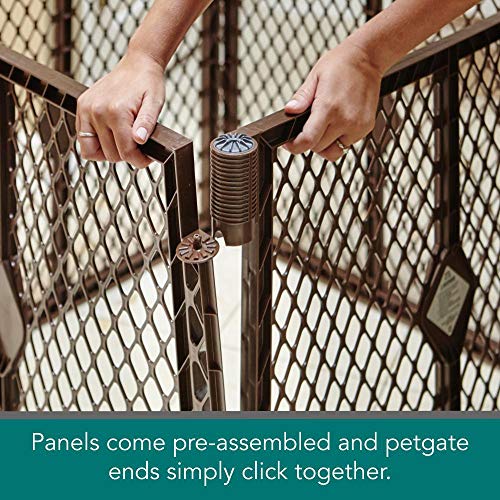 North States MyPet 34.4 Sq. Ft. Petyard Passage: Made in USA, 8-panel pet enclosure with lockable pet door. Freestanding. (26" Tall, Brown)