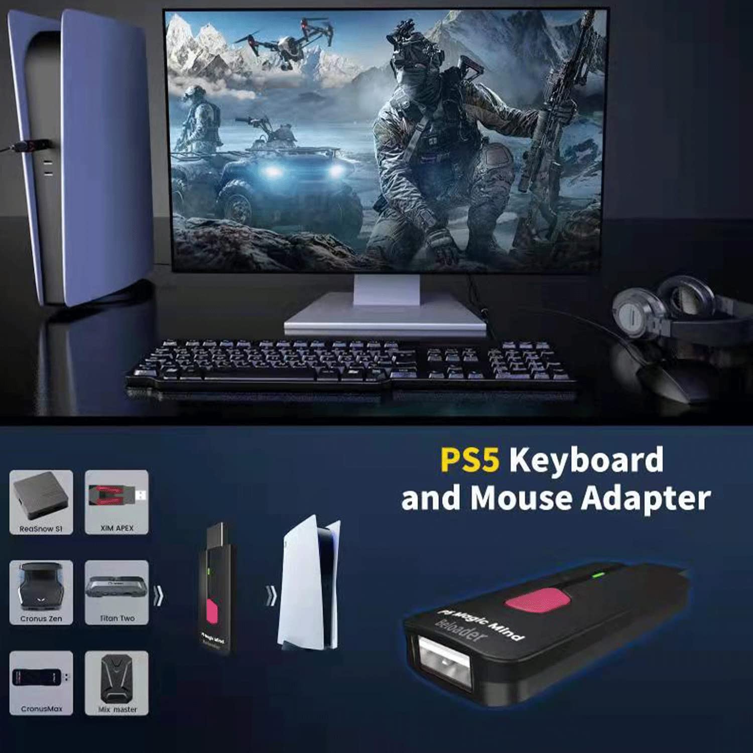 Beloader Magic Keyboard and Mouse Adapter for PS5，Adapter Connect XIM Apex&XIM Nexus&Cronus Zen for Various Official PS5 Game（2022 New Model）