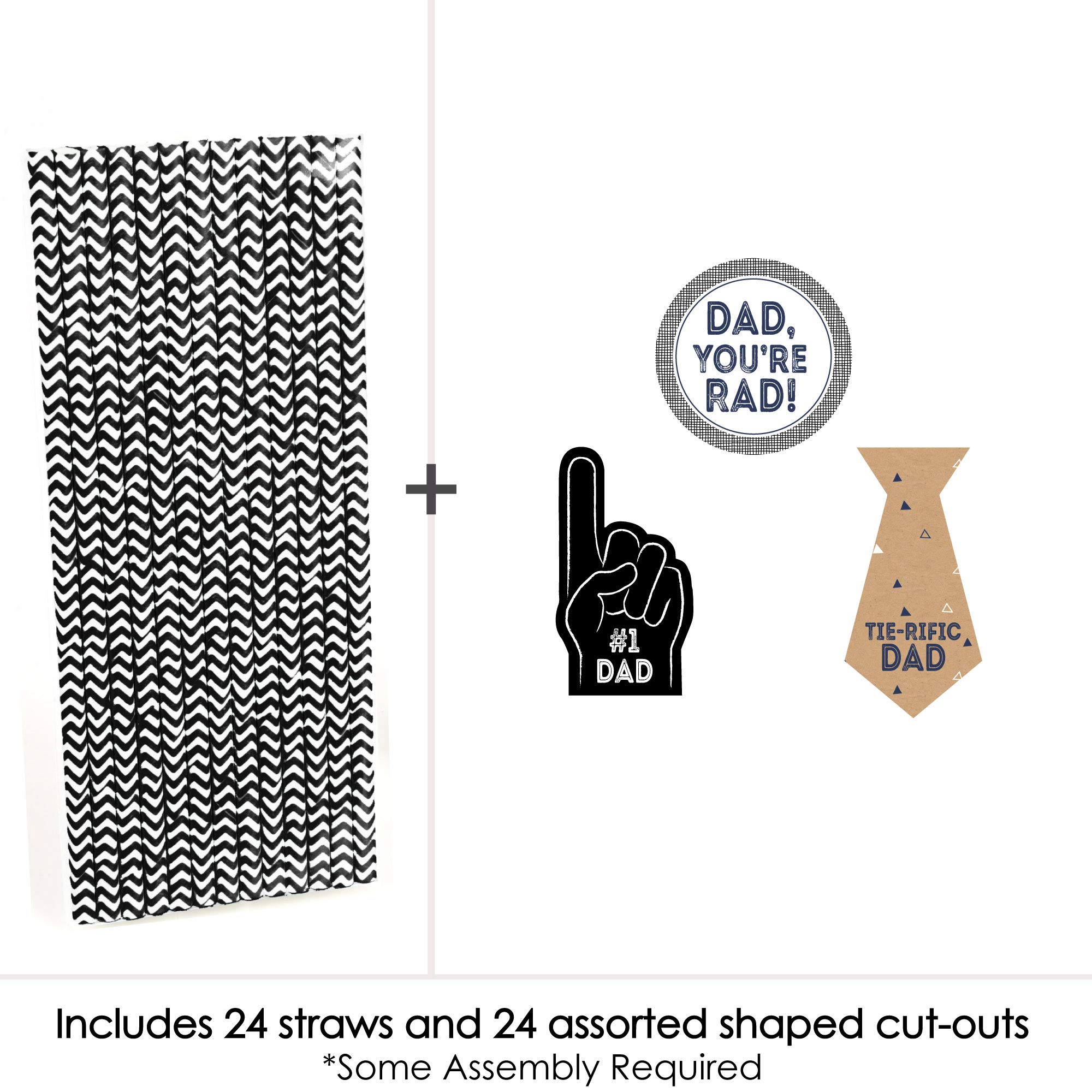 Big Dot of Happiness My Dad is Rad Paper Straw Decor - Father's Day Party Striped Decorative Straws - Set of 24