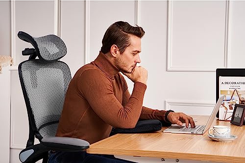 Home Office Chair Ergonomic Mesh Desk Chair with Headrest& Flip up Armrest Gaming Chair Computer Chair with Lumbar Support, Swivel Chair Executive Chairs High Back Office Chair, Grey, 1 Pack