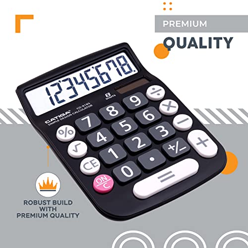 Desktop Calculator 8 Digit with Solar Power and Easy to Read LCD Display, Big Buttons, for Home, Office, School, Class and Business, 4 Function Calculators, with Battery, CD-8185