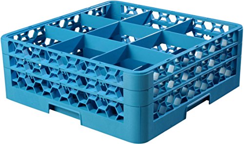 Carlisle FoodService Products RG9-214 OptiClean 9 Compartment Glass Rack with 2 Extenders, 7.12", Polypropylene, Blue