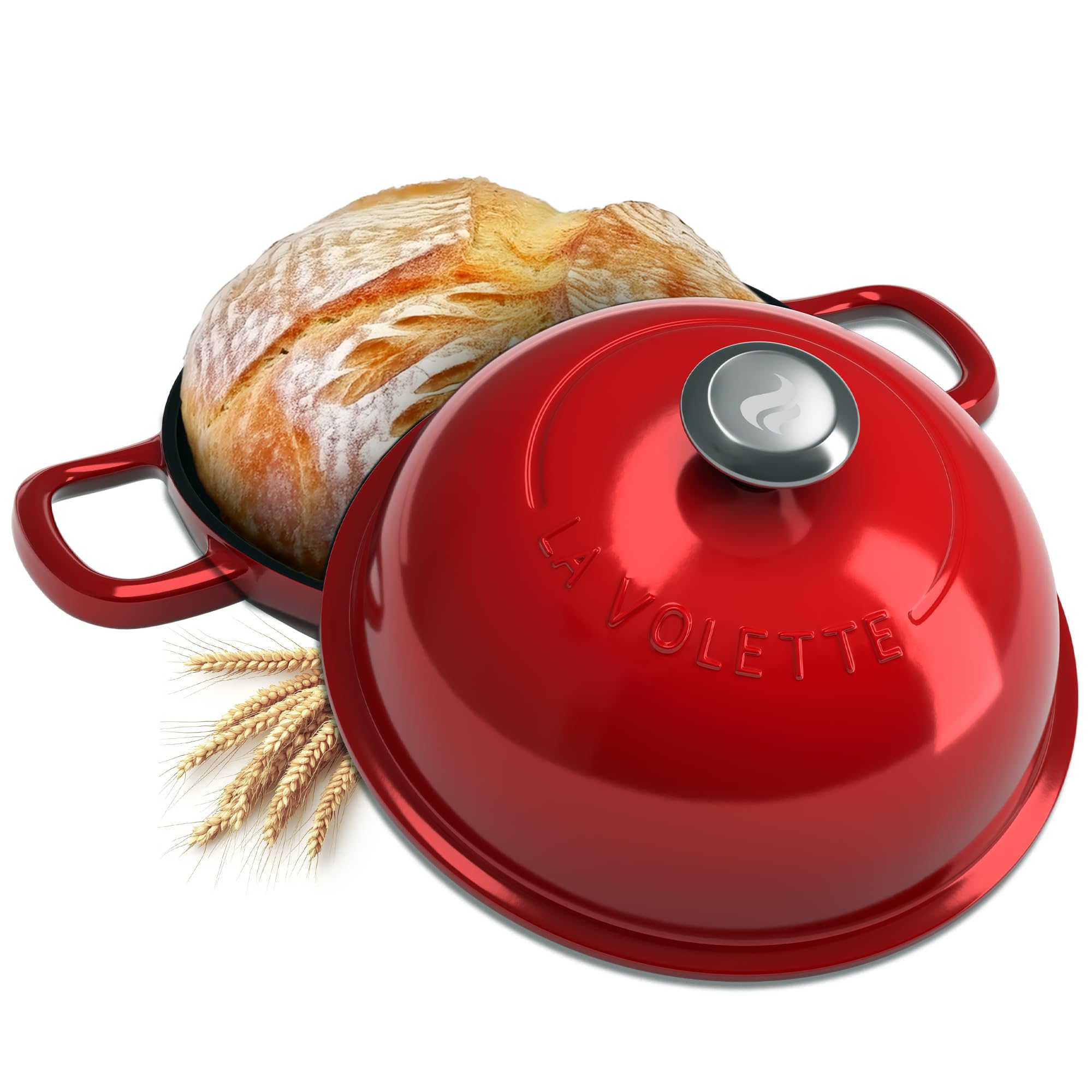 Enameled Cast Iron Bread Pan With Lid 9 Piece Complete Bread Baking Set | Dutch Oven for Bread Baking | 10 Inch Bread Oven with Lid | Thick Enamel | Silicone Baking Mat | Banneton | 6 Quart (Blue)