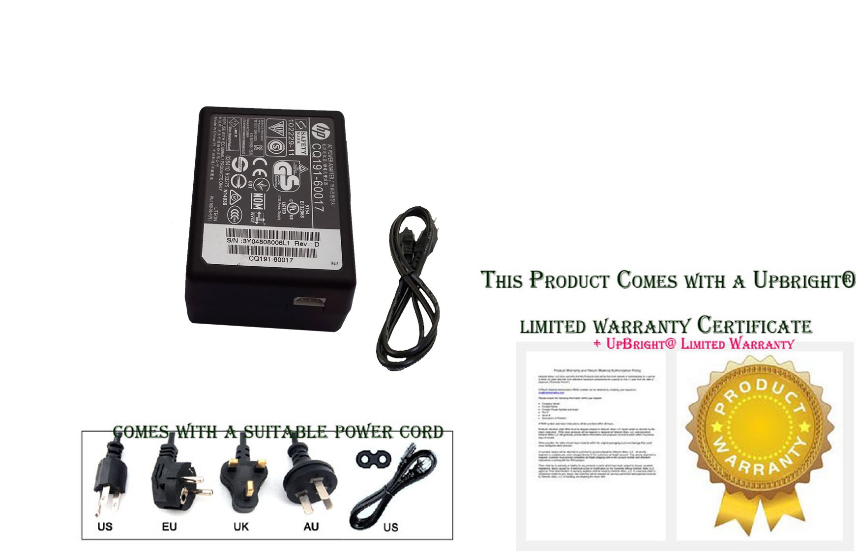 UpBright AC/DC Adapter Compatible with HP CQ191-60017 +32V/+12V 313mA/166mA 3070a 3520 4610 4620e 5510e 5514e 5515e 5520e 6510e 6520e OfficeJet 4610 4620 4622 Printer Liteon PA-1100-06H PA-110006H