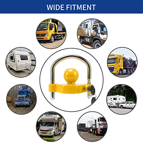 METOWARE Trailer Coupler Lock Universal Adjustable Heavy-Duty Steel Trailer Hitch Lock, Anti Theft Trailer Ball Lock Towing Lock for Towing Trailer Security Fits 1-7/8",2β, 2-5/16" Coupler Yellow