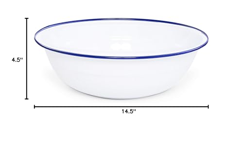 Enamelware Medium Basin, 8 quart, Vintage White/Blue (Single)