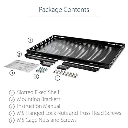 StarTech.com 1U Adjustable Vented Server Rack Mount Shelf - 175lbs - 19.5 to 38in Adjustable Mounting Depth Universal Tray for 19" AV/ Network Equipment Rack - 27.5in Deep , TAA (ADJSHELF)