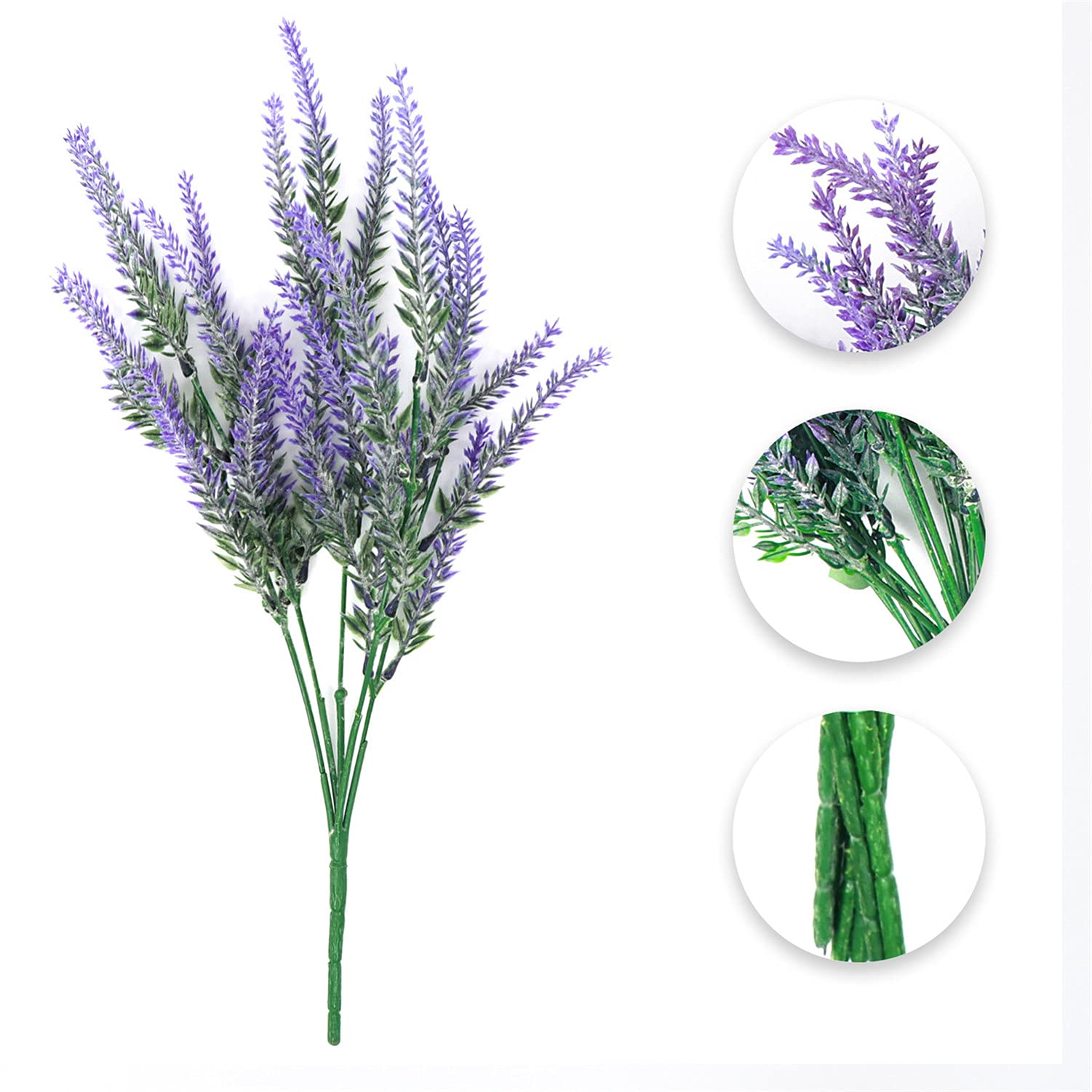 LZXD 12 Bundles Artificial Lavender Flowers,Flocked Plastic Lavender Bundle,Fake Grasses Plants for Indoor Outdoor Home Kitchen Office Table Decoration Garden Porch Window Box Decorating