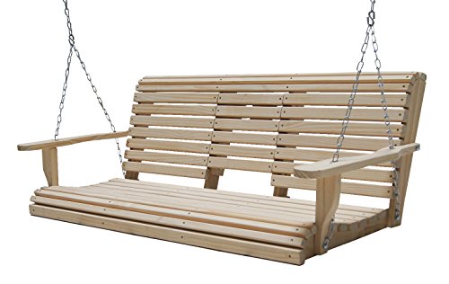 Ecommersify Flip Cup Holder Console Rot-resistant Cypress Eternal Wood Lumber Roll Back Porch Swing, 5-Feet