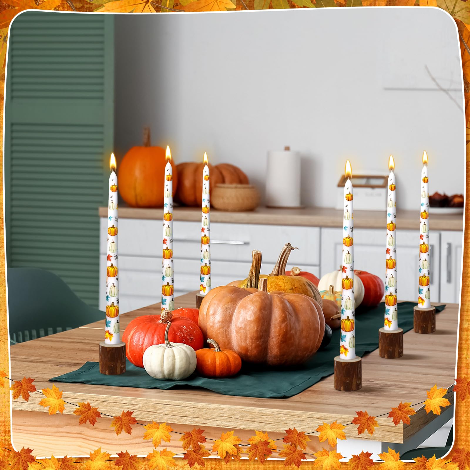 Conelist 6 Pcs Fall Taper Candles 10" Pumpkin Leaves Decorative Holiday Taper Candles Thanksgiving Candles Decorations Autumn Tall Candlesticks for Dinner Table Home Fall Thanksgiving Party Decor