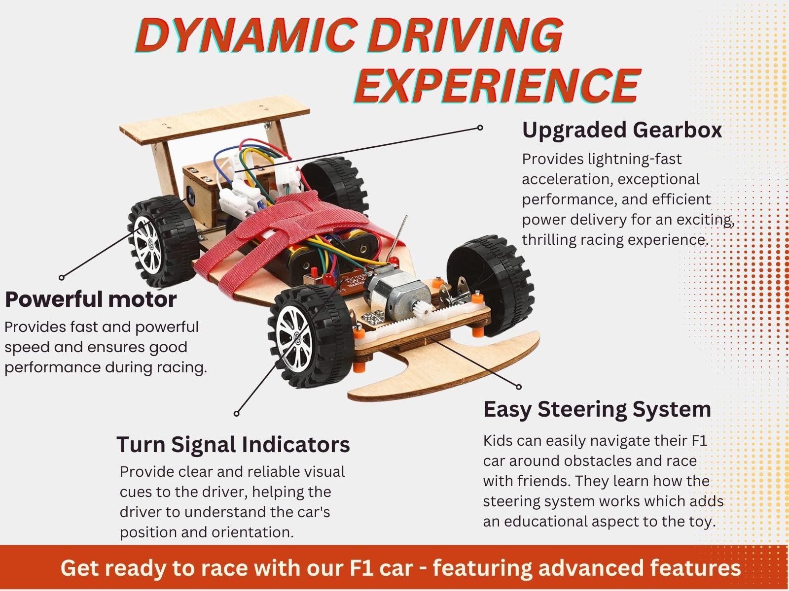 Pica Toys Wireless Remote Control Car Kit F1, Science Project Kit for Kids/Students/Education, STEM Project Model Car Kits to Build, Ideal Choice for Family and School