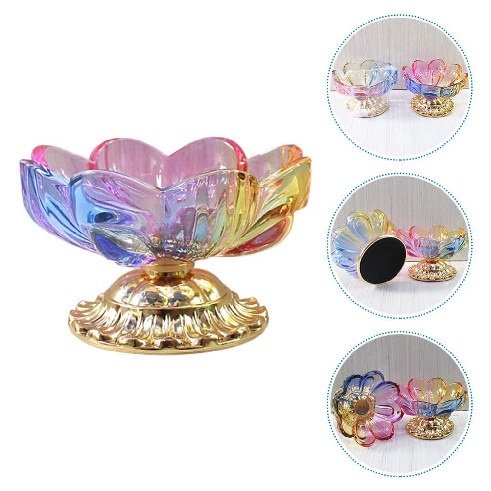 Beavorty Lotus Glass Fruit Tray Buddhist Plate Offering Bowl Tabletop Footed Fruit Plates Art Glass Bowl for Kitchen Centerpiece Dessert Cake