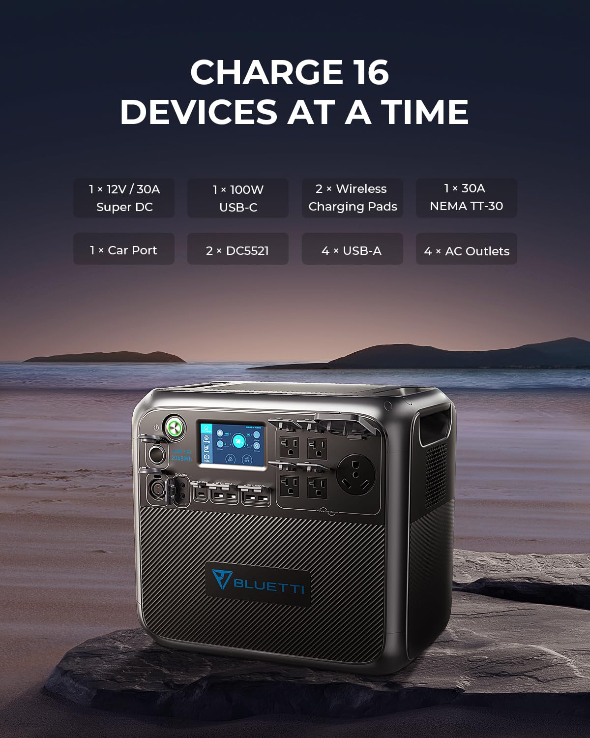 BLUETTI Solar Generator AC200MAX with 350W Solar Panel Included, 2048Wh Portable Power Station w/ 4 2200W AC Outlets, LiFePO4 Battery Pack, Expandable to 8192Wh for Home Backup, Road Trip, Off Grid