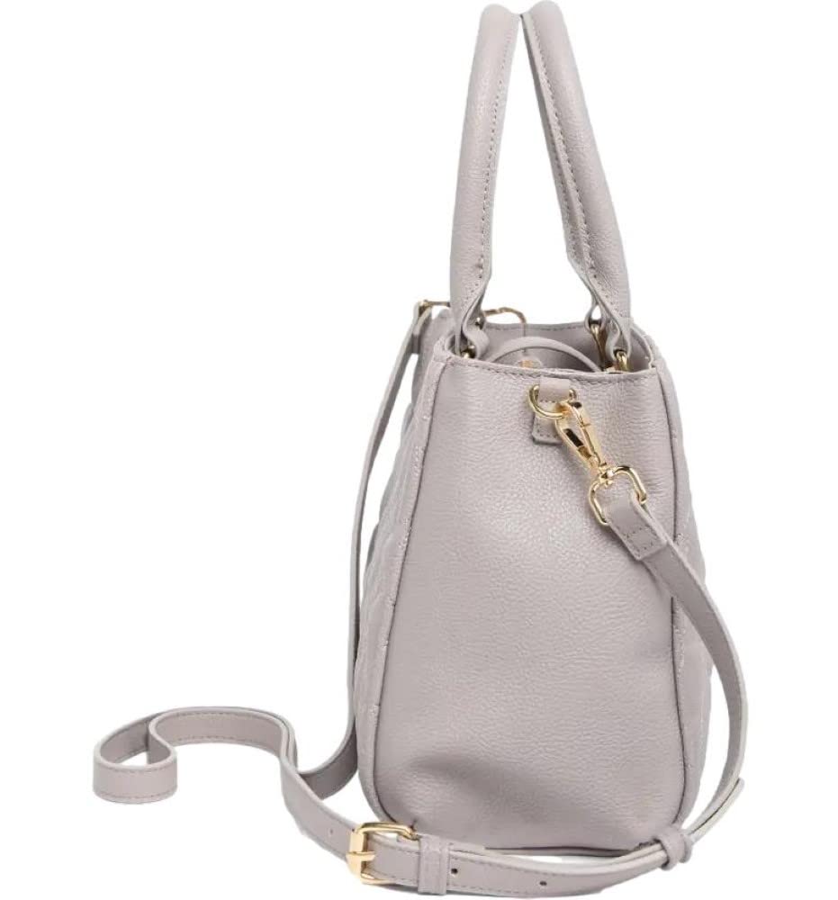 Betsey Johnson XoKiki Quilted Hearts Pebble Textured Grey Faux Leather Triple Entry Satchel Shoulder Bag