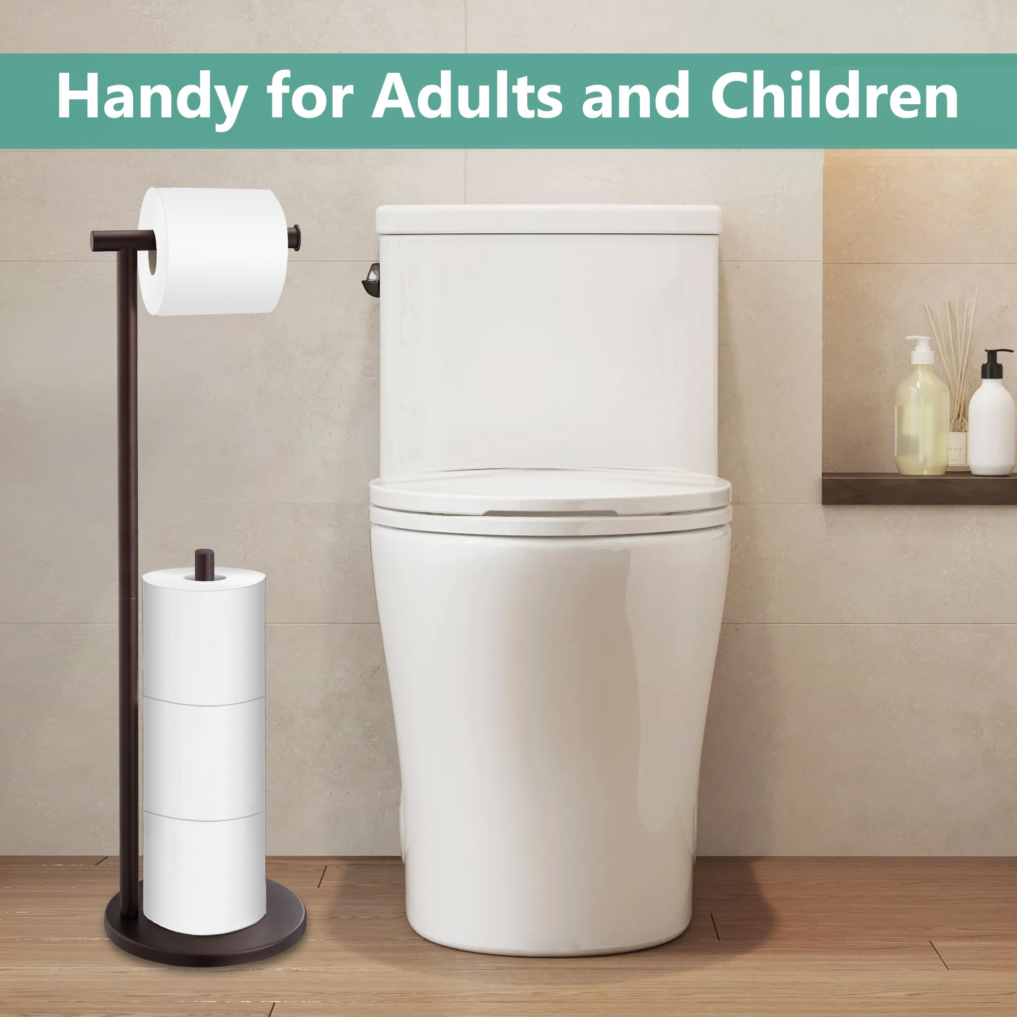 Black Toilet Paper Holder Stand, Free Standing Toilet Paper Holder with Storage for Jumbo Mega, Housen Solutions