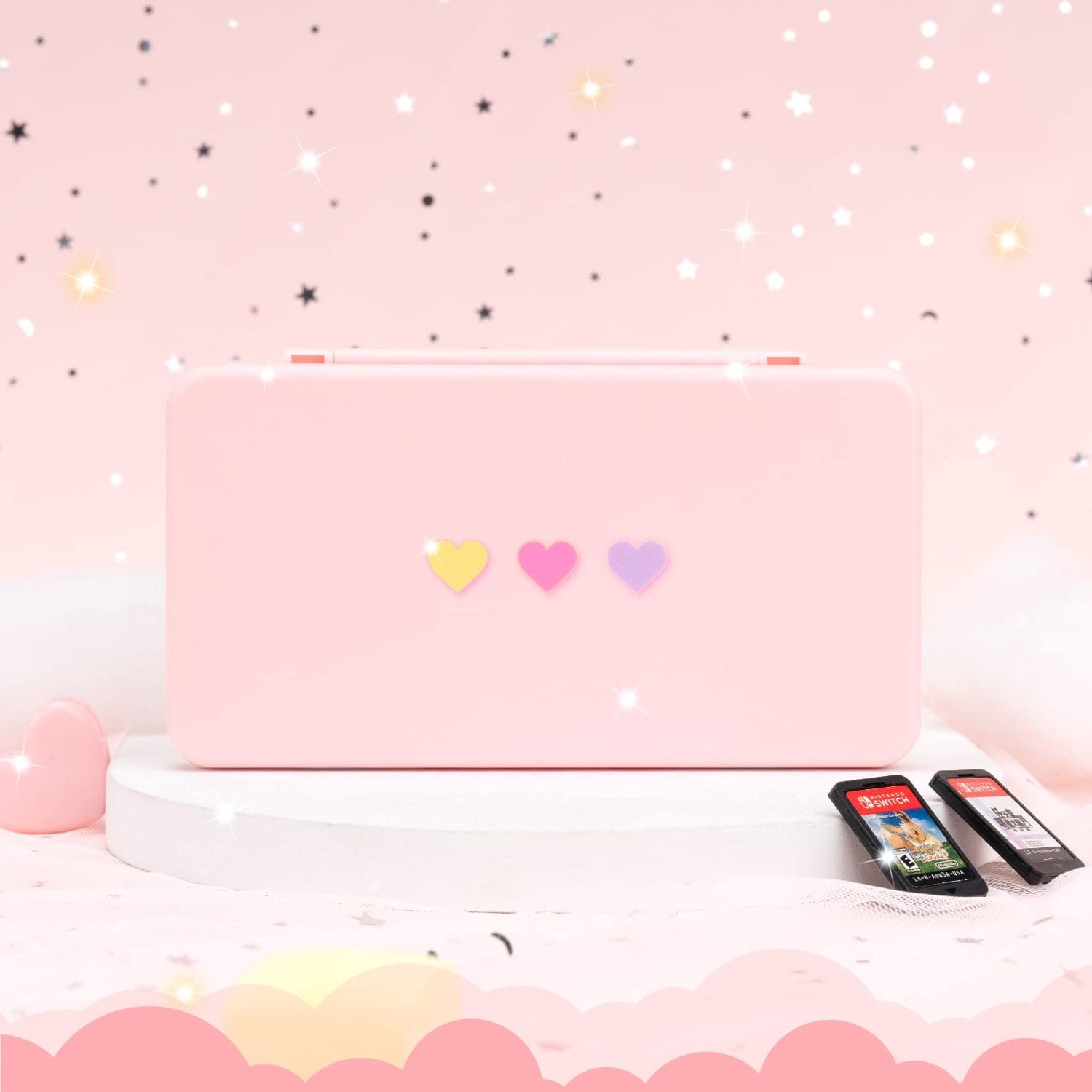 BelugaDesign Moon Anime Game Card Case | Large Game Cartridge Storage Compatible with Nintendo Switch regular Lite OLED | Pastel Pink White Sakura Travel 24 Cartridge Holder