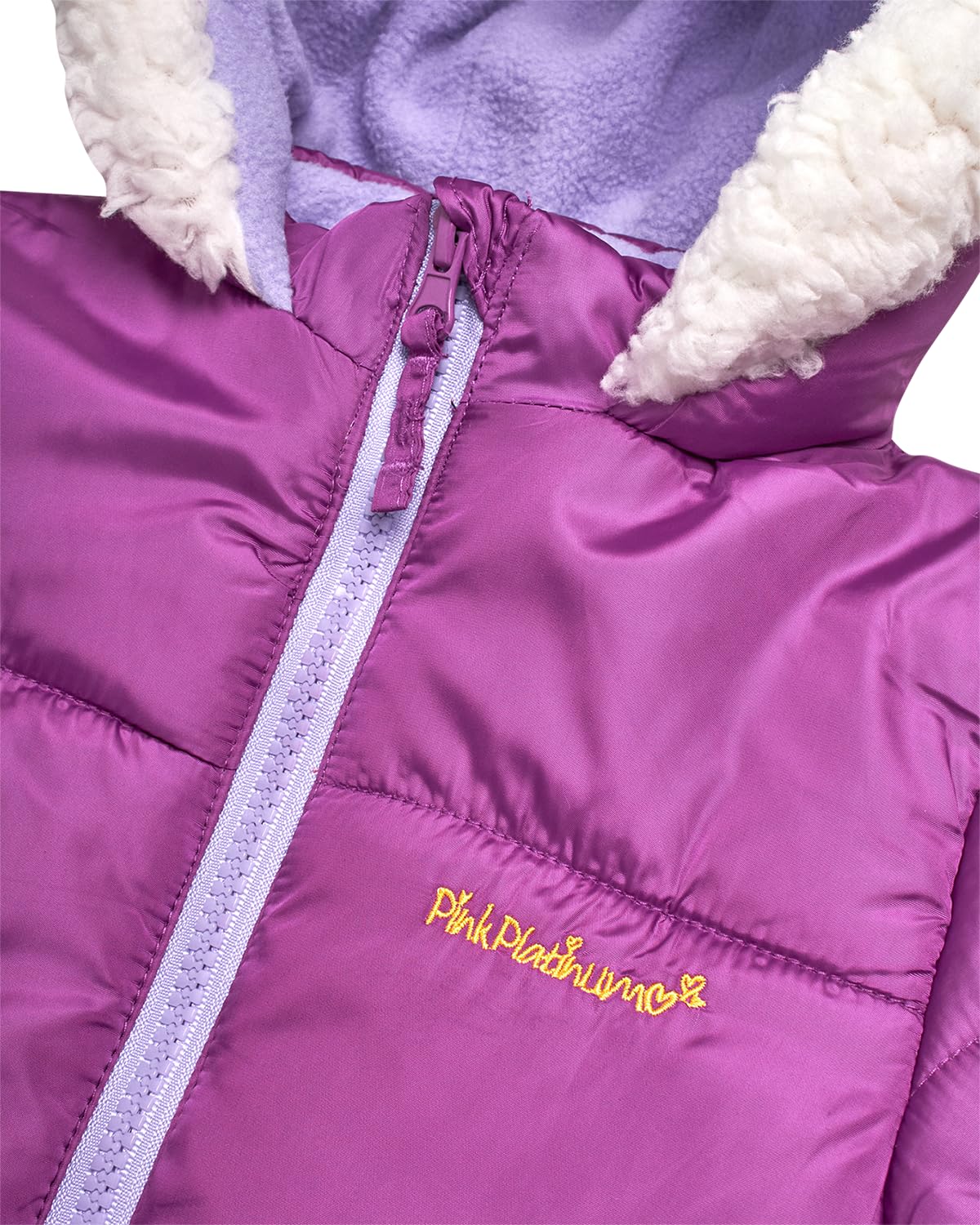 Pink Platinum Baby Girls' One-Piece Puffer Winter Snowsuit with Hood (Newborn & Infant), Size 18/24M, Plum