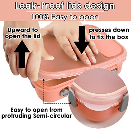Cerlaza Bento Lunch Box Containers for Adults, Leak Proof Meal Prep Containers with 2 Compartments Dividers and Spoon, BPA-Free and Food-Safe Materials - Pink