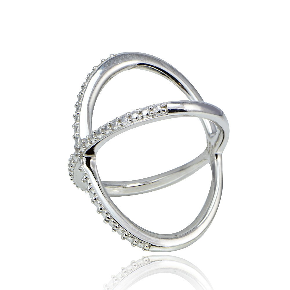 B. BRILLIANT Sterling Silver Diamond Accented Criss-Cross X Crossover Ring for Women