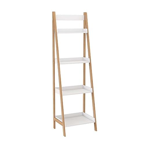 Heliosphere 4-Tier Ladder Bookcase with Solid Bamboo Frame, Versatile Wood Oxford βAβ Frame Ladder Display Bookcase with 4 Open Shelves, Display Bookshelf for Home Office Living Room (White2)