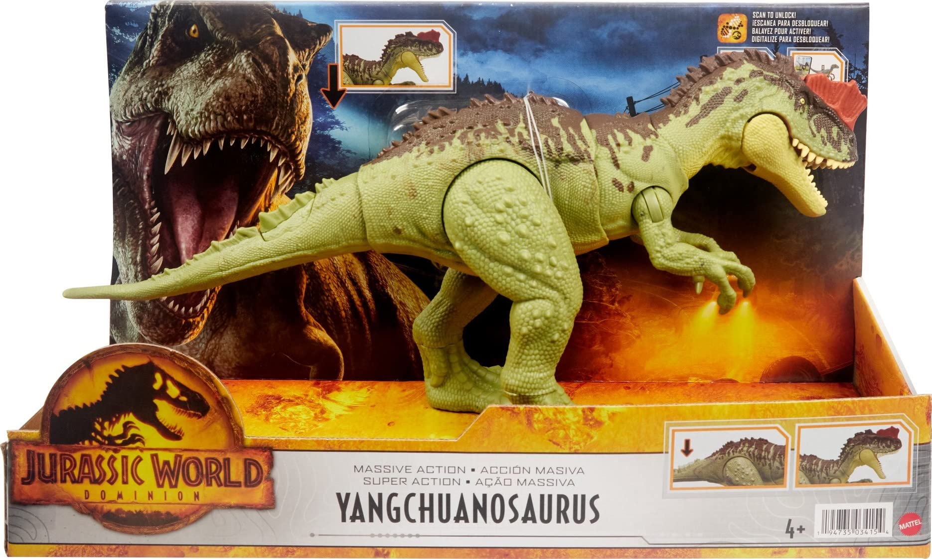 Mattel Jurassic World Dominion Massive Action Dinosaur Figure, Yangchuanosaurus Dino Toy with Attack Motion, Plus Downloadable App & AR