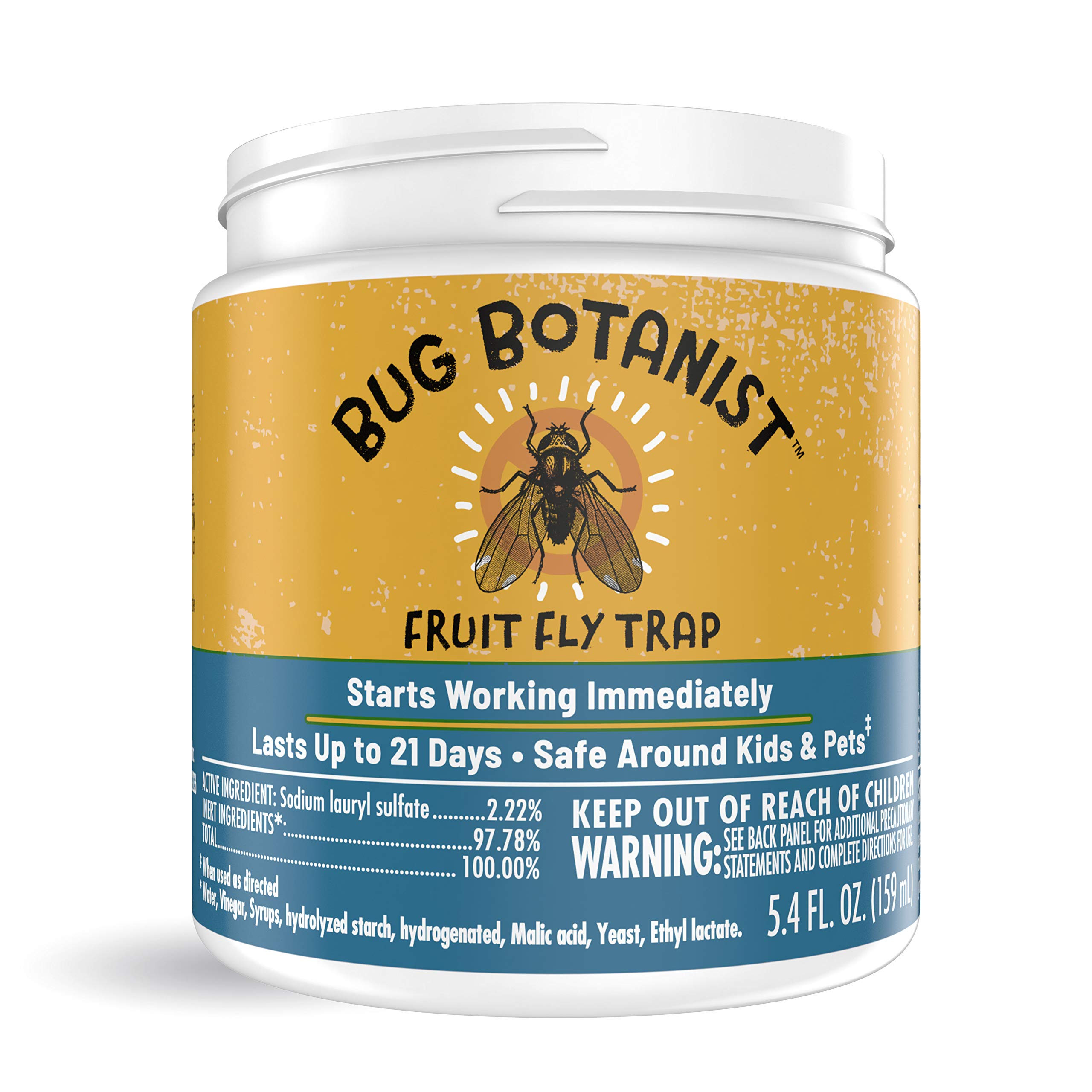 Bug Botanist Fruit Fly Trap: Natural Indoor Fruit Fly Killer, Family & Pet Friendly, 5.4oz Container