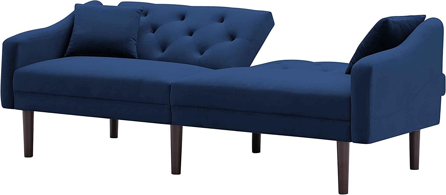 DNYN Convertible Futon Sofa Bed & Upholstered Velvet Loveseat Folding Sleeper Couch with 2 Pillows & Adjustable Backrest for Small Space,Office,Apartment, Green