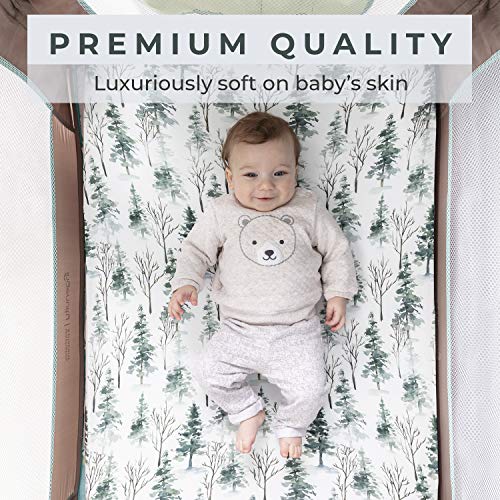 Pobi Baby - 2 Pack Premium Pack N Play Sheets Fitted for Standard Pack and Plays and Mini Cribs - Ultra-Soft Cotton Blend, Stylish Animal Woodland Pattern, Safe and Snug for Baby