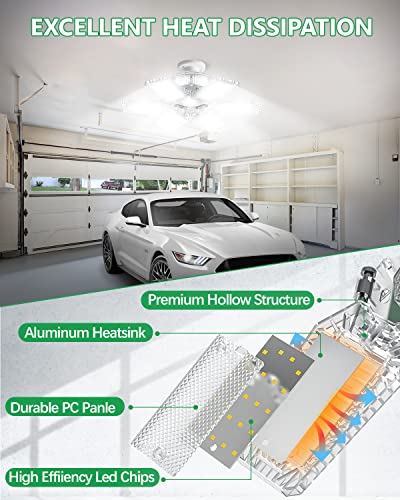 Garage Light 165W 16500LM 6500K 2 Pack, LED Garage Light LED Shop Lights Garage Lights Ceiling LED with 6+1 Adjustable Panels Support E26/E27 for Garage, Barn, Workshop, Basement(Transparent)