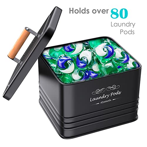 ELITAPRO Laundry Pods container Modern Farmhouse Laundry Pods Holder Metal Box Dispenser with Lid Laundry Room Decor and Accessories