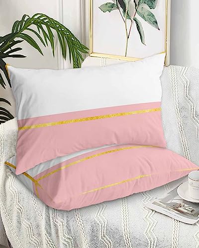 Edwiinsa Pink White Pillow Covers King Standard Set of 2 20x36 Bed Pillow, Luxury Yellow Lace Modern Abstract Art Aesthetics Plush Soft Comfort for Hair/Skin Cooling Pillowcases with Envelop Closure
