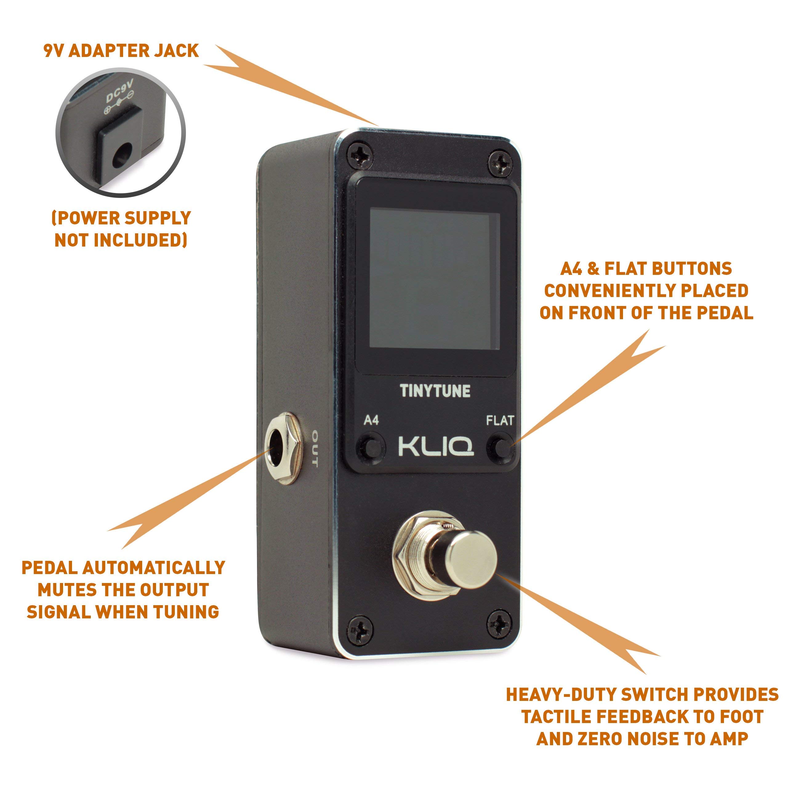 KLIQ TinyTune Tuner Pedal for Guitar and Bass and KLIQ Forte Wall-mount Instrument Hanger (Black) Bundle
