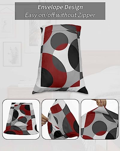 Edwiinsa Red Black Grey Pillow Covers King Standard Set of 2 Bed Pillow, Modern Geometric Abstract Art Aesthetics Plush Soft Comfort for Hair/Skin Cooling Pillowcases with Envelop Closure 20''x36''