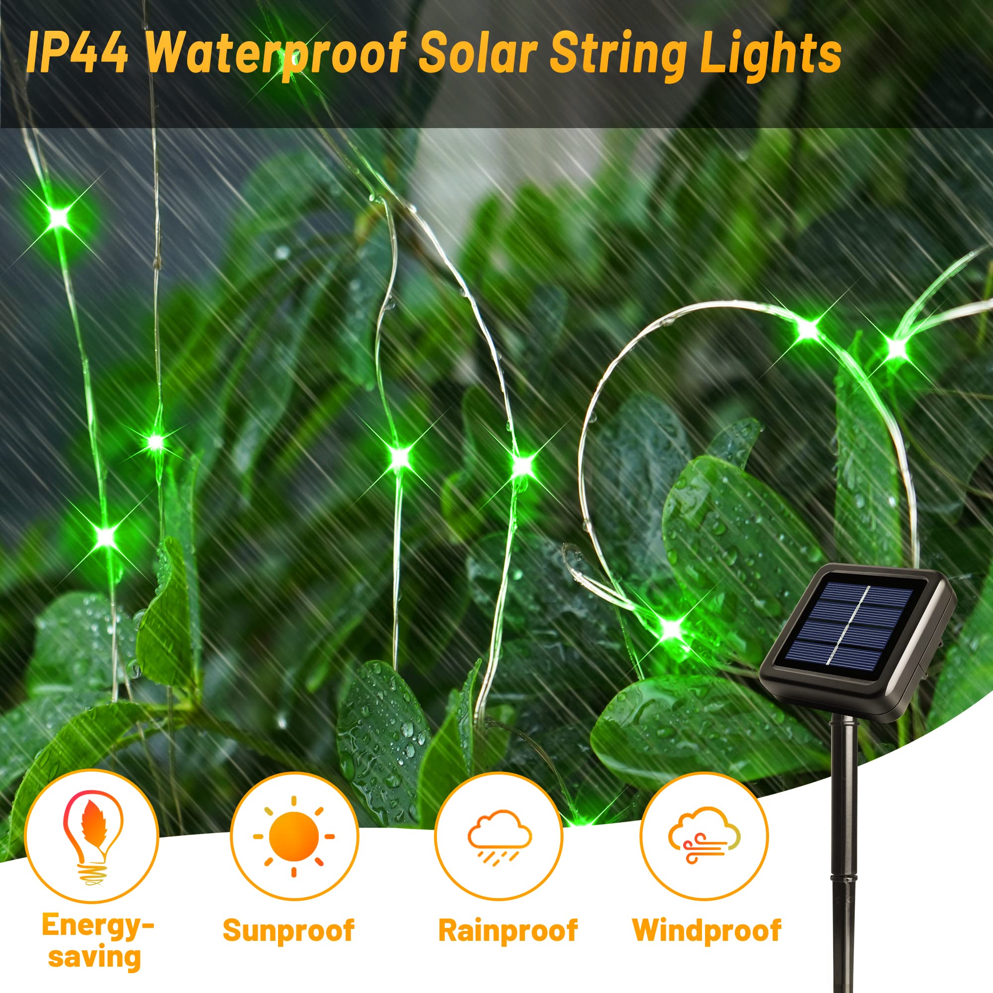 KNONEW Solar String Lights Outdoor [2 Pack] 72FT 200 Led Solar Fairy Lights with 8 Lighting Models, Waterproof Copper Wire Solar Powered Light for Garden Patio Tree Wedding Party Holiday Decor, Green