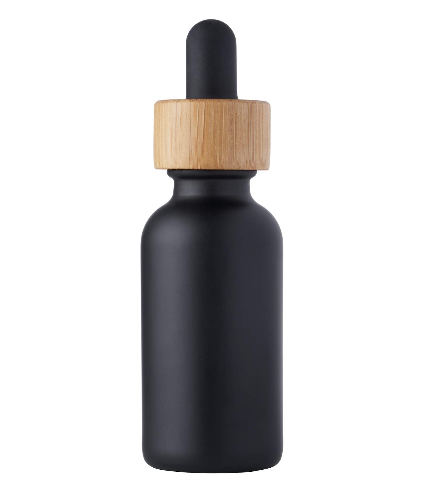 Focus Nutrition 12 Pack Black Coated Boston Round Essential Oils Aromatherapy Glass Bottles Jar With Bamboo dropper cap, 1oz