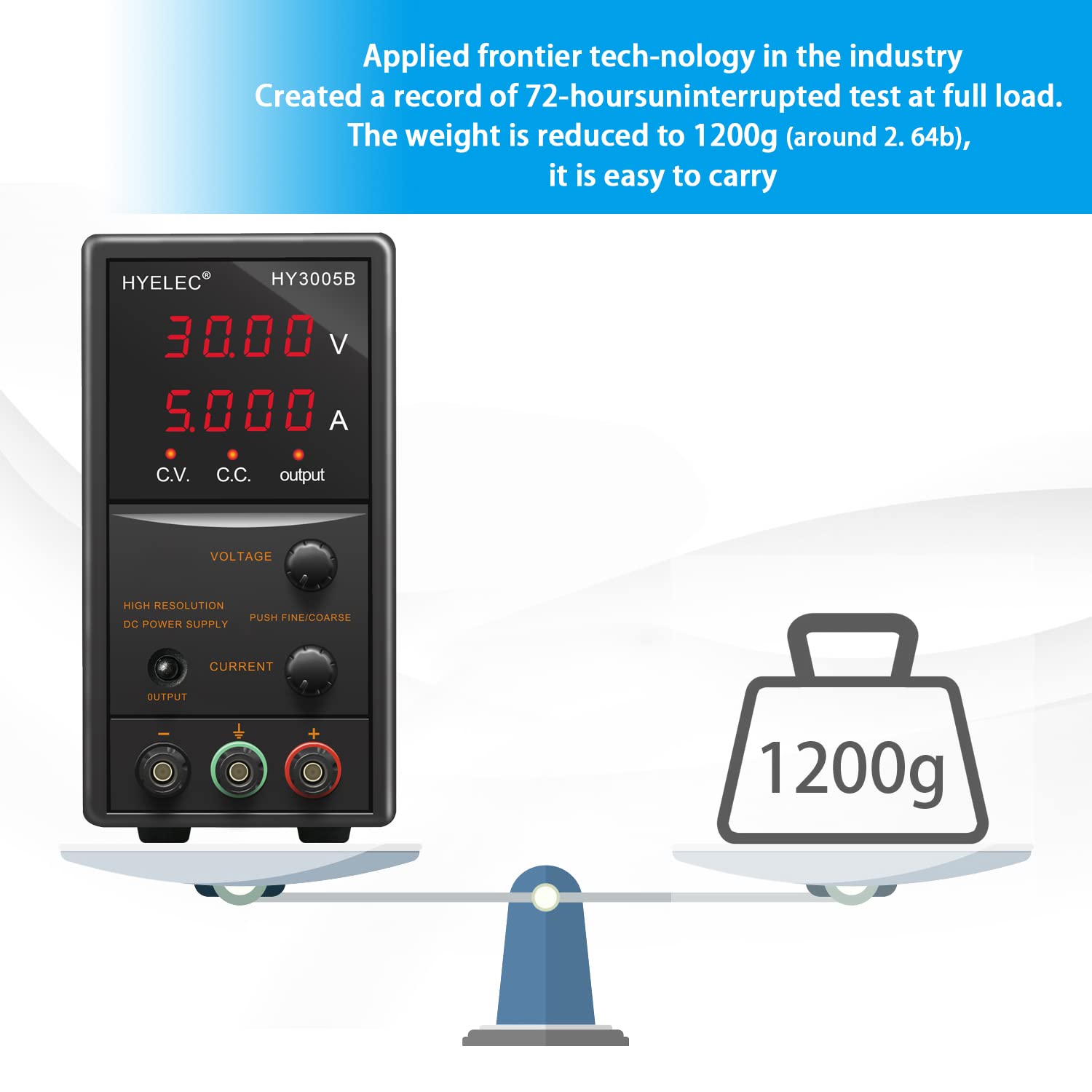 DC Power Supply Variable, Hyelec 30V 5A Adjustable Switching Regulated DC Bench Power Supply with 4 Digits LED Display, Data Hold,Coarse and Fine Adjustment with 110V Alligator Leads