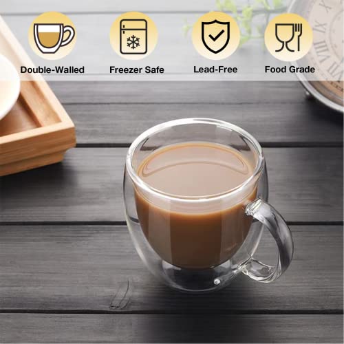 Mfacoy Double Wall Insulated Glasses Espresso Cups Set of 4, 5 oz Clear Coffee Cups with Handle, Espresso Shot Glasses, Suit for Espresso Machine, Latte, Cappuccino, Glass Coffee Mugs