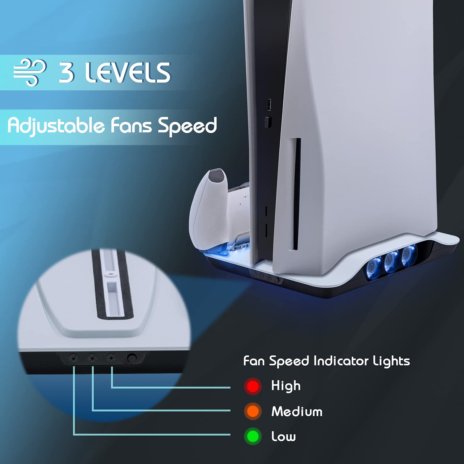 Mcbazel Cooling Fan and Dual Controller Charger Station for PS5 Console, Cooler Station and Charging Dock with Extra USB Ports for PlayStation 5 UHD and Digital Edition - White (NOT for PS5 Slim/PRO)