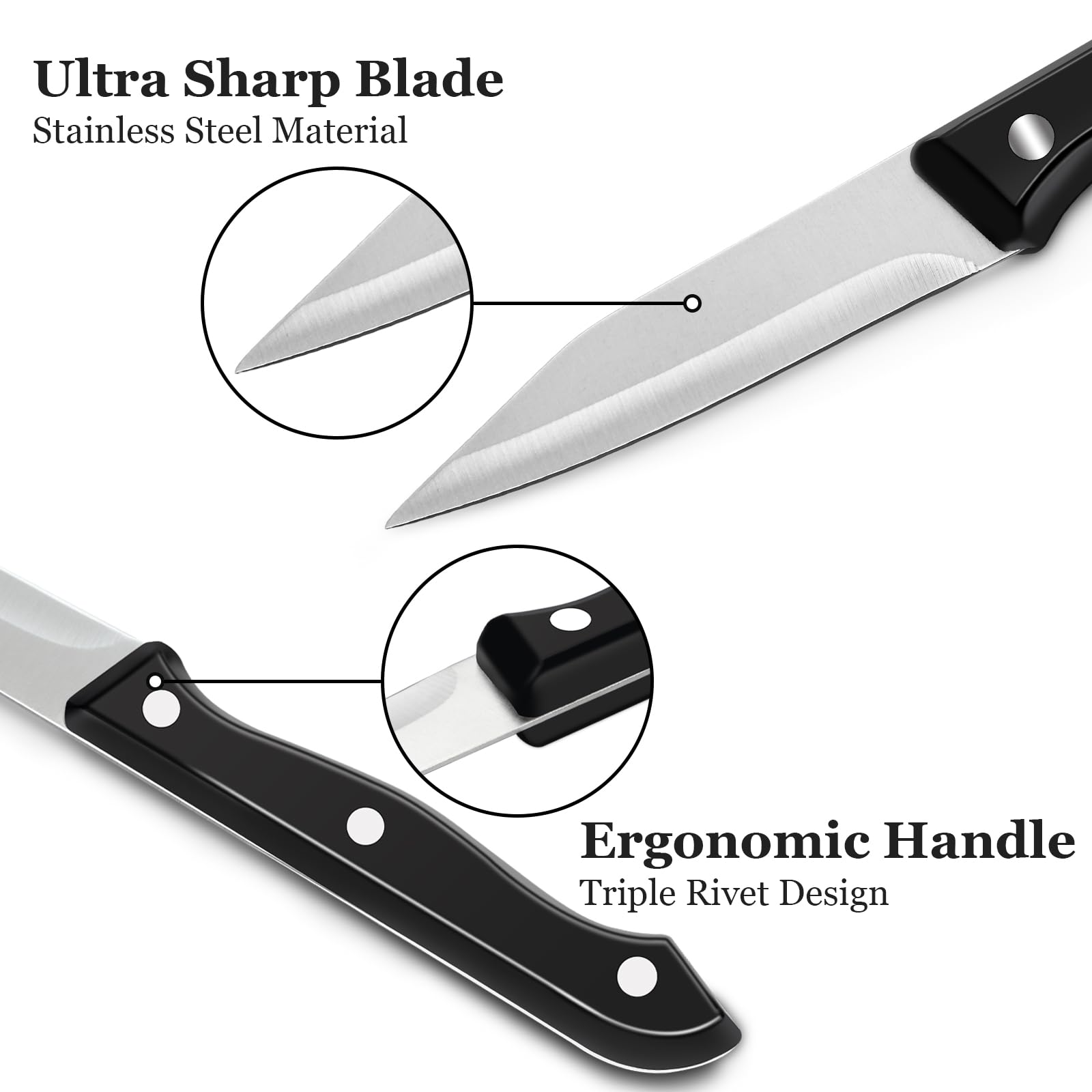 BEWOS 4-Piece Paring Knife Set, 3.5 Inch Paring Knives with Ergonomic Handle, Triple Rivet Paring Knife, Cutting Knife & Peeling Knife for Vegetable and Fruit, Kitchen Knives, Stainless Steel/Black