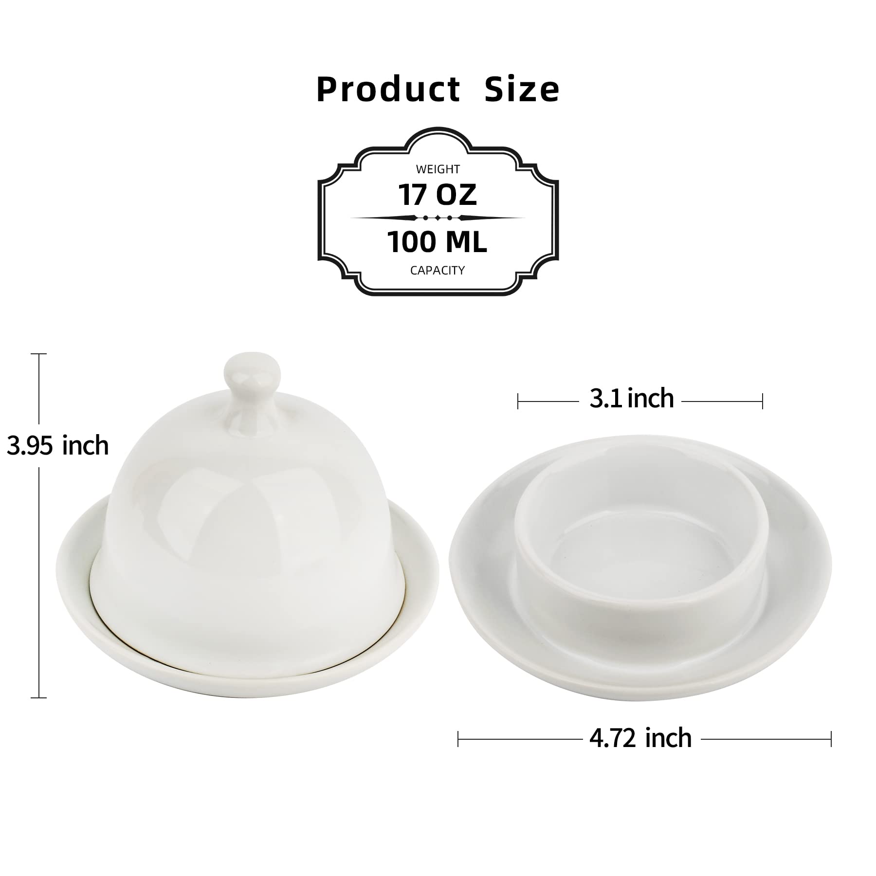 Butter dish, Ceramic Small Butter Dish with Lid, 2024 NEW Original Design Mini Butter Crock Keeper with Handle, 17 OZ Mini Butter Container Cover and Water Sealing 2 Ways Sealing