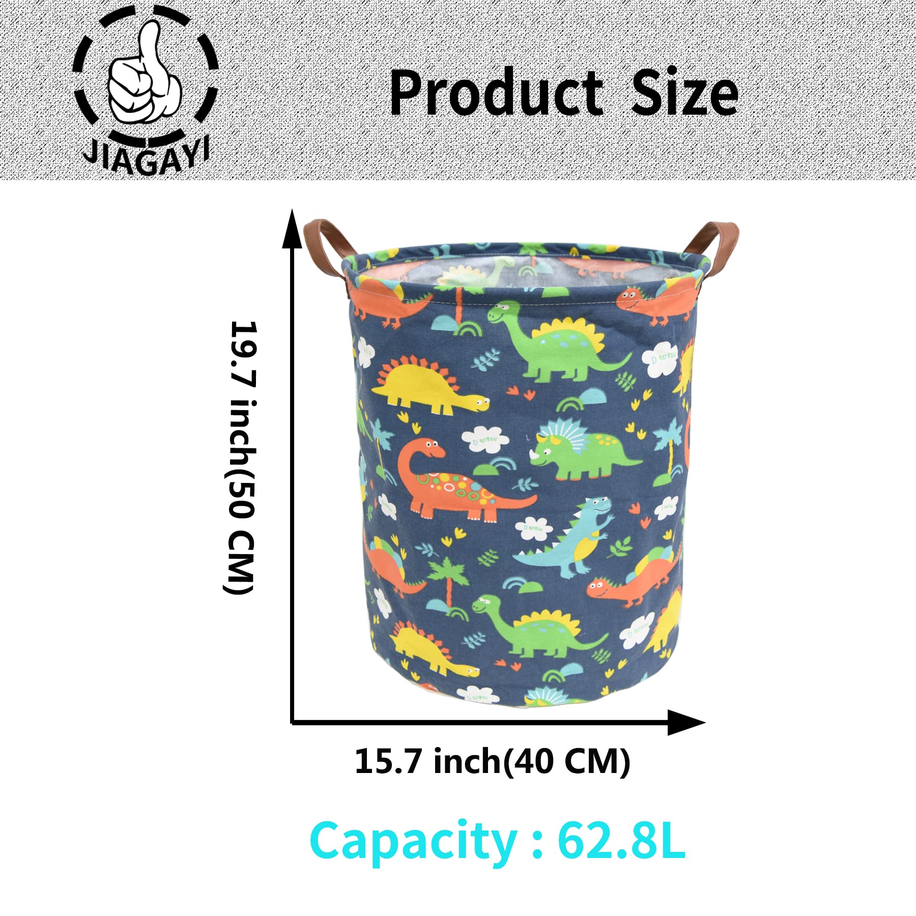 Foldable Laundry Hamper - JIAGAYI Large Round Waterproof Organizer with Handles,Home Storage,Room Toys Books Bin,Bedroom Clothes Nursery Basket.(Blue Dinosaurs)