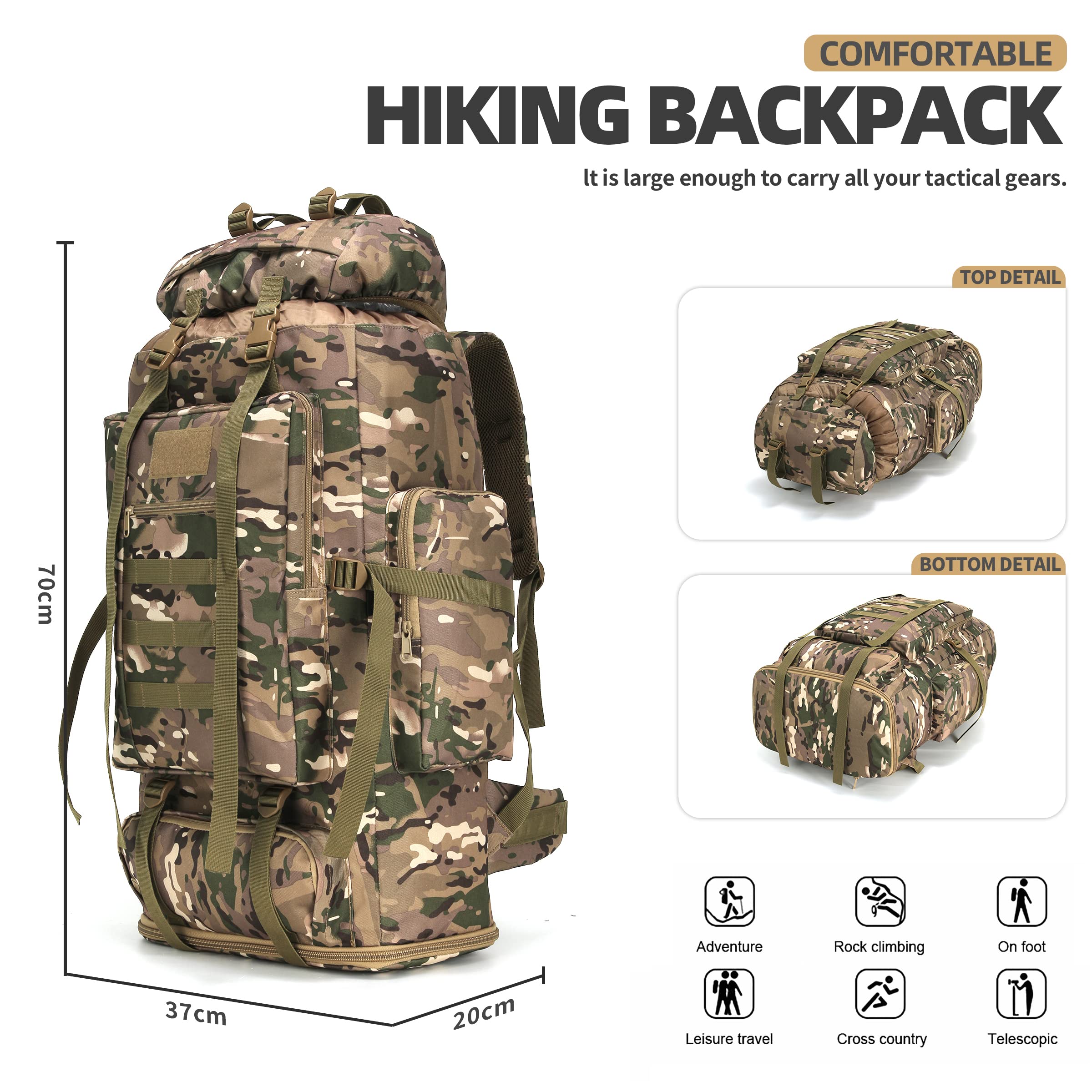 BNMJVJL 100L Camping Hiking Military Tactical Backpack Outdoor Climbing Sport Bags for Camping,Backpacking