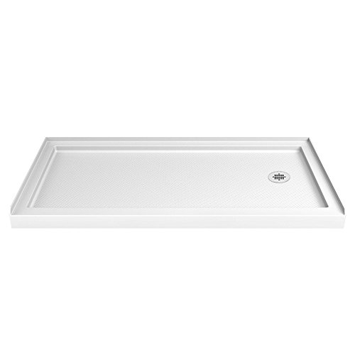 DreamLine Flex 34 in. D x 60 in. W x 76 3/4 in. H Semi-Frameless Shower Door in Brushed Nickel with Right Drain Base and Backwalls, DL-6229R-04